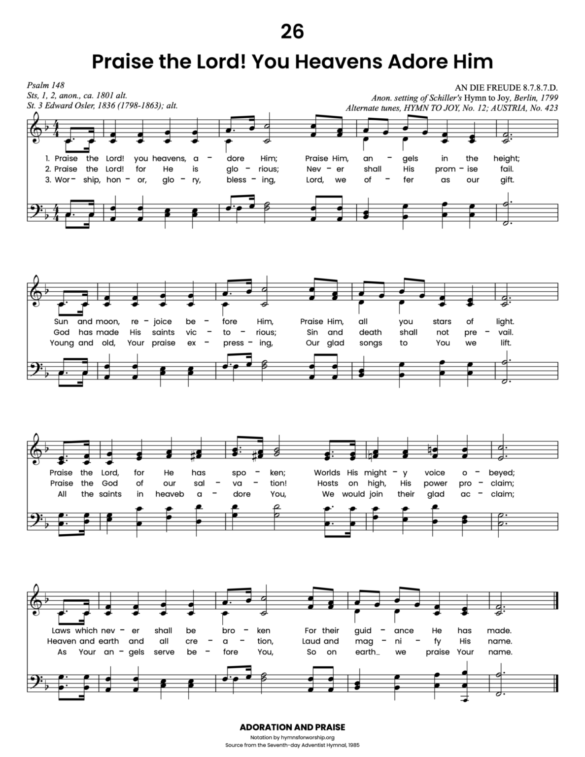 SDAH 026: Praise the Lord! You Heavens Adore Him - Hymns for Worship