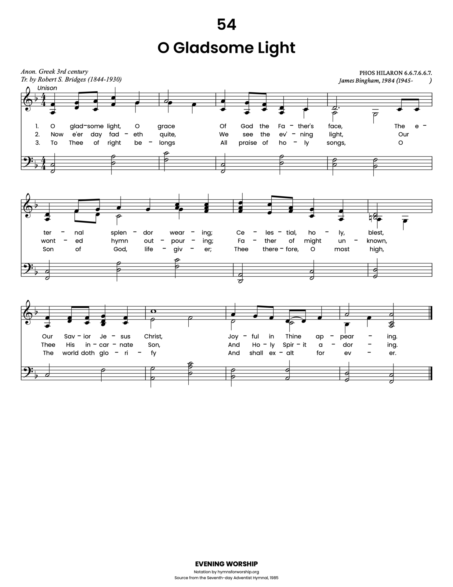 SDAH 054: O Gladsome Light - Hymns for Worship