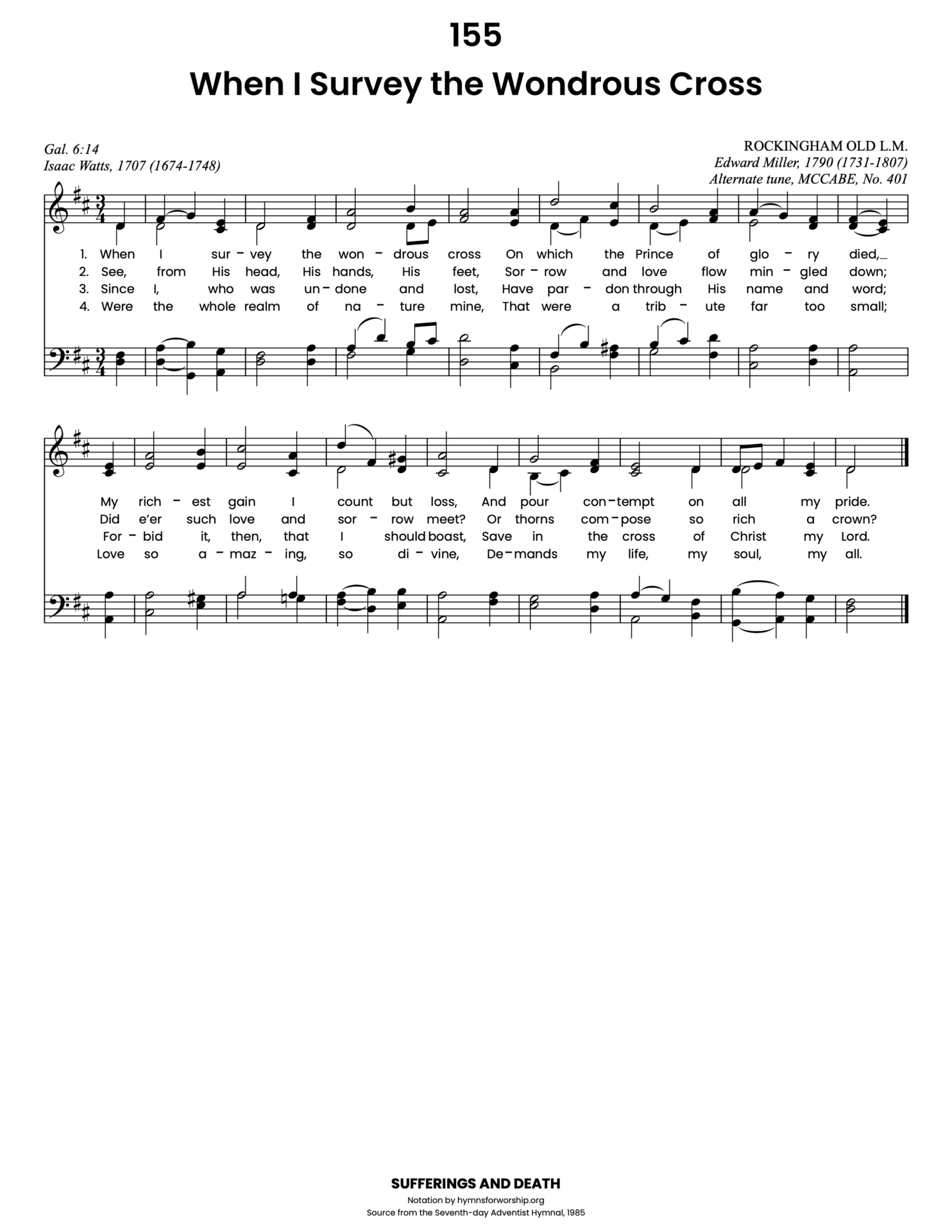 SDAH 155: When I Survey the Wondrous Cross - Hymns for Worship
