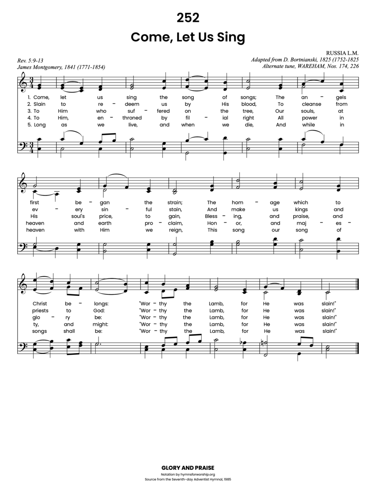 SDAH 252: Come, Let Us Sing - Hymns for Worship