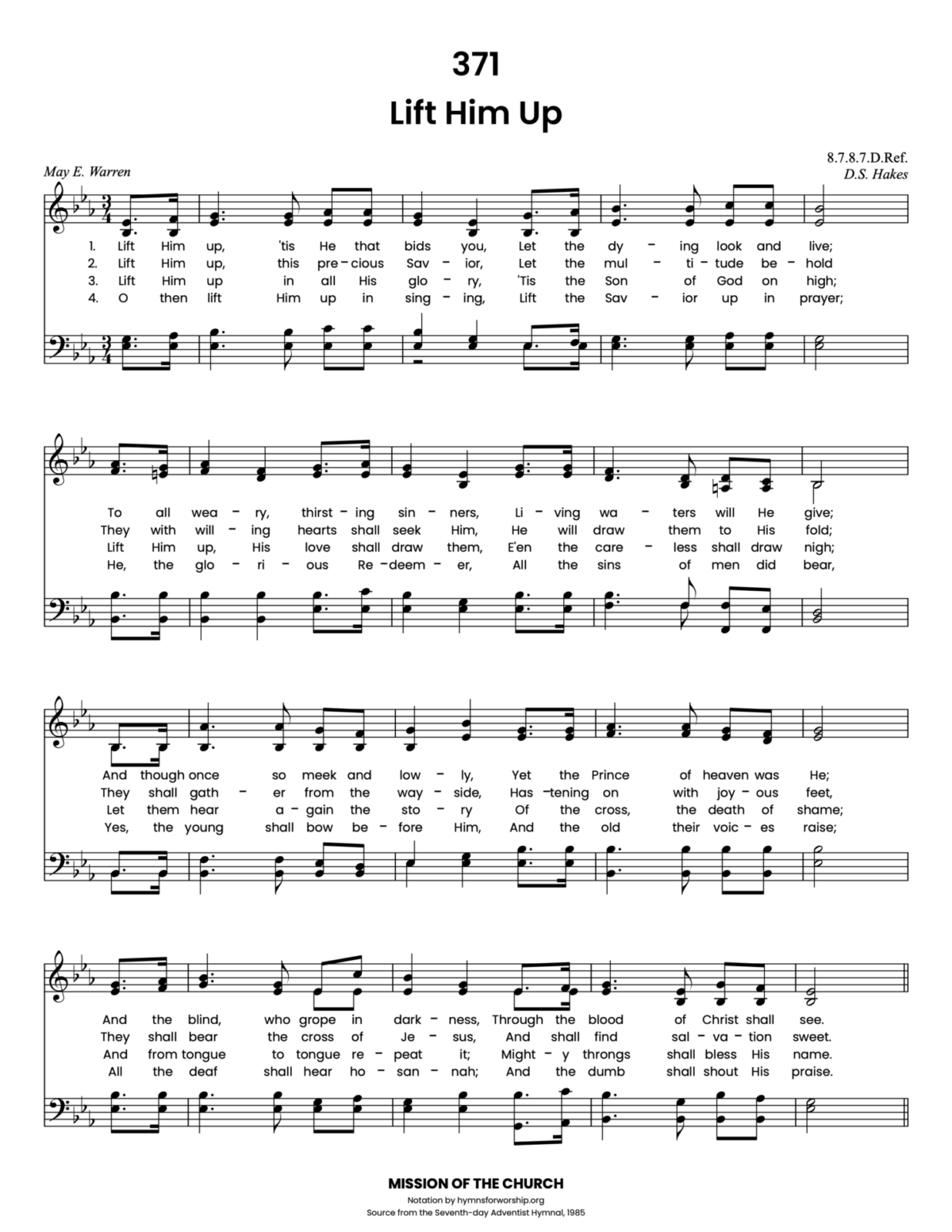 SDAH 371: Lift Him Up - Hymns for Worship