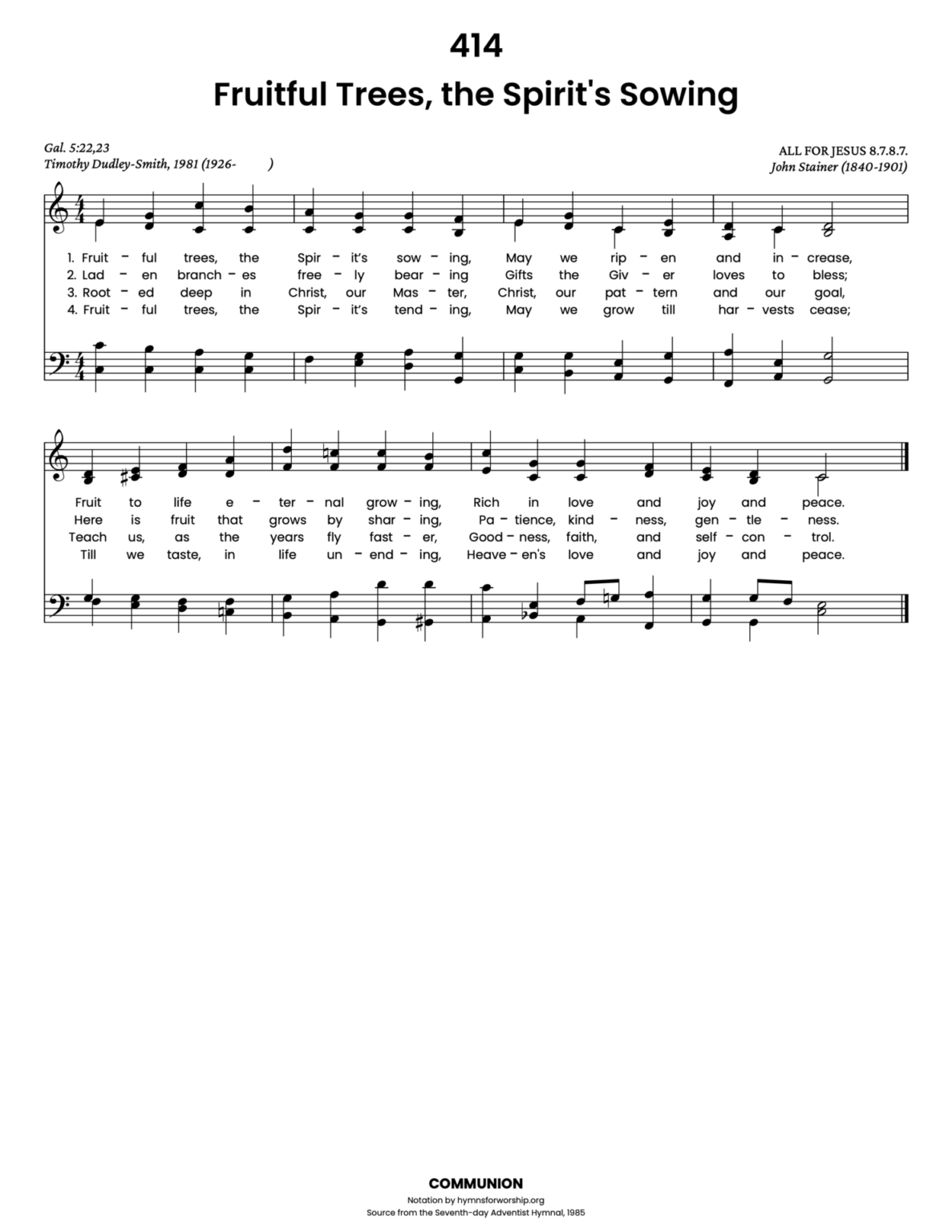 SDAH 414: Fruitful Trees, The Spirit's Sowing - Hymns for Worship