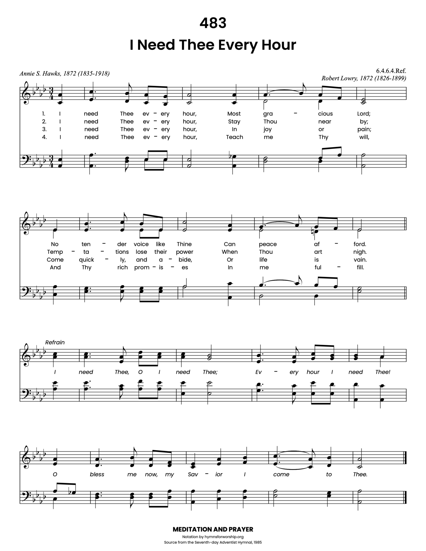 SDAH 483: I Need Thee Every Hour - Hymns for Worship