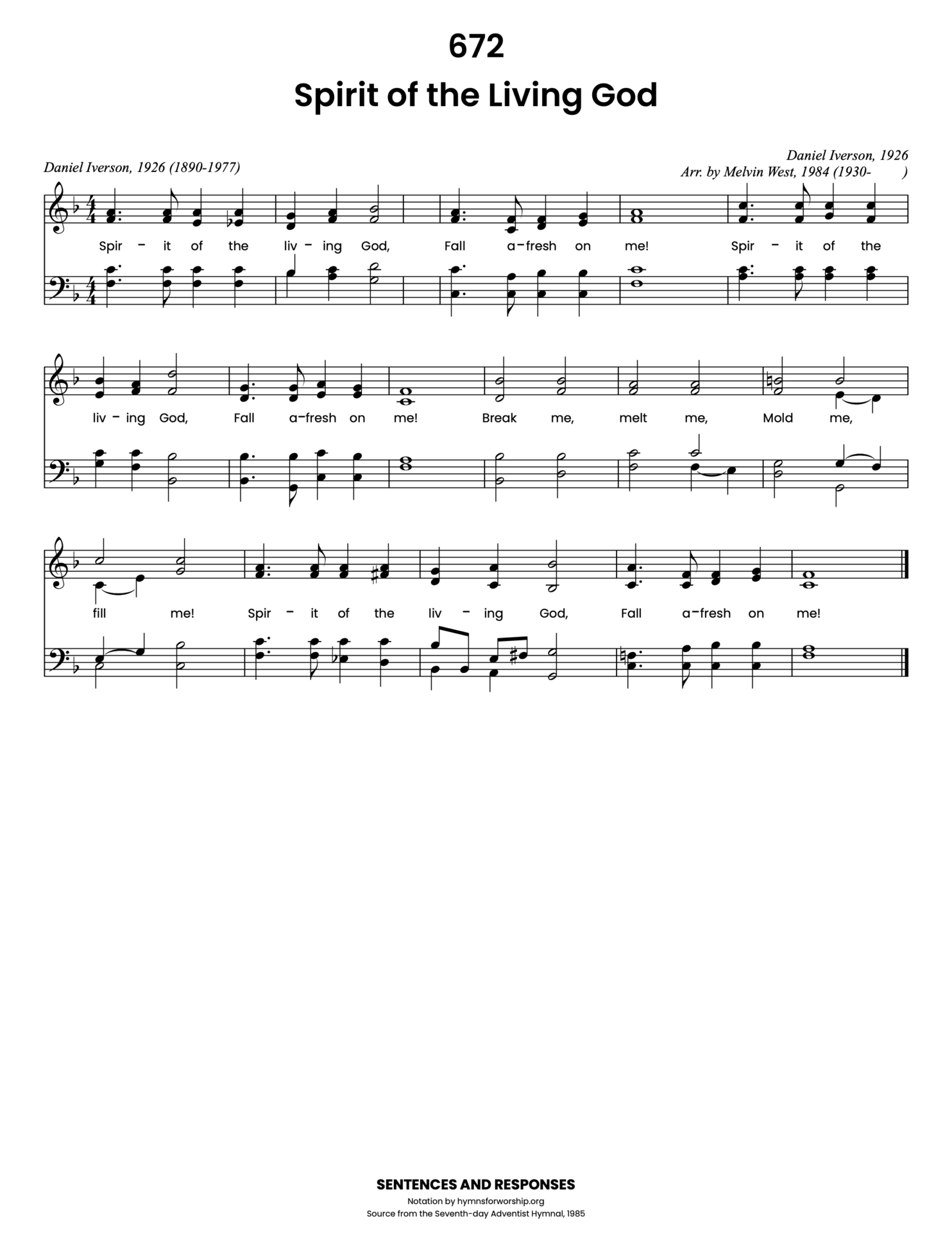 SDAH 672: Spirit of the Living God - Hymns for Worship