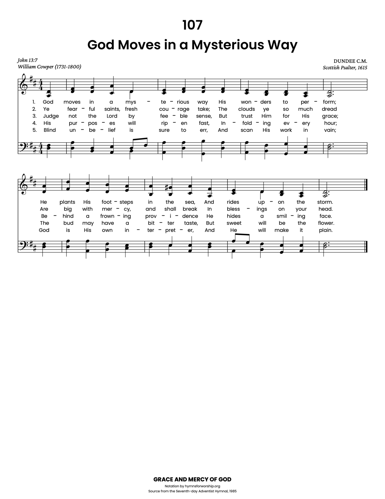 SDAH 107: God Moves In A Mysterious Way - Hymns for Worship