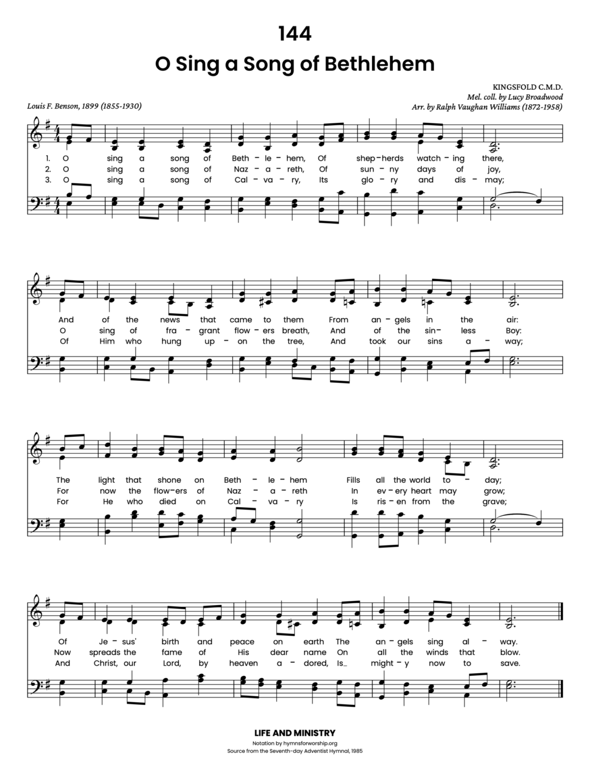 SDAH 144: O Sing a Song of Bethlehem - Hymns for Worship