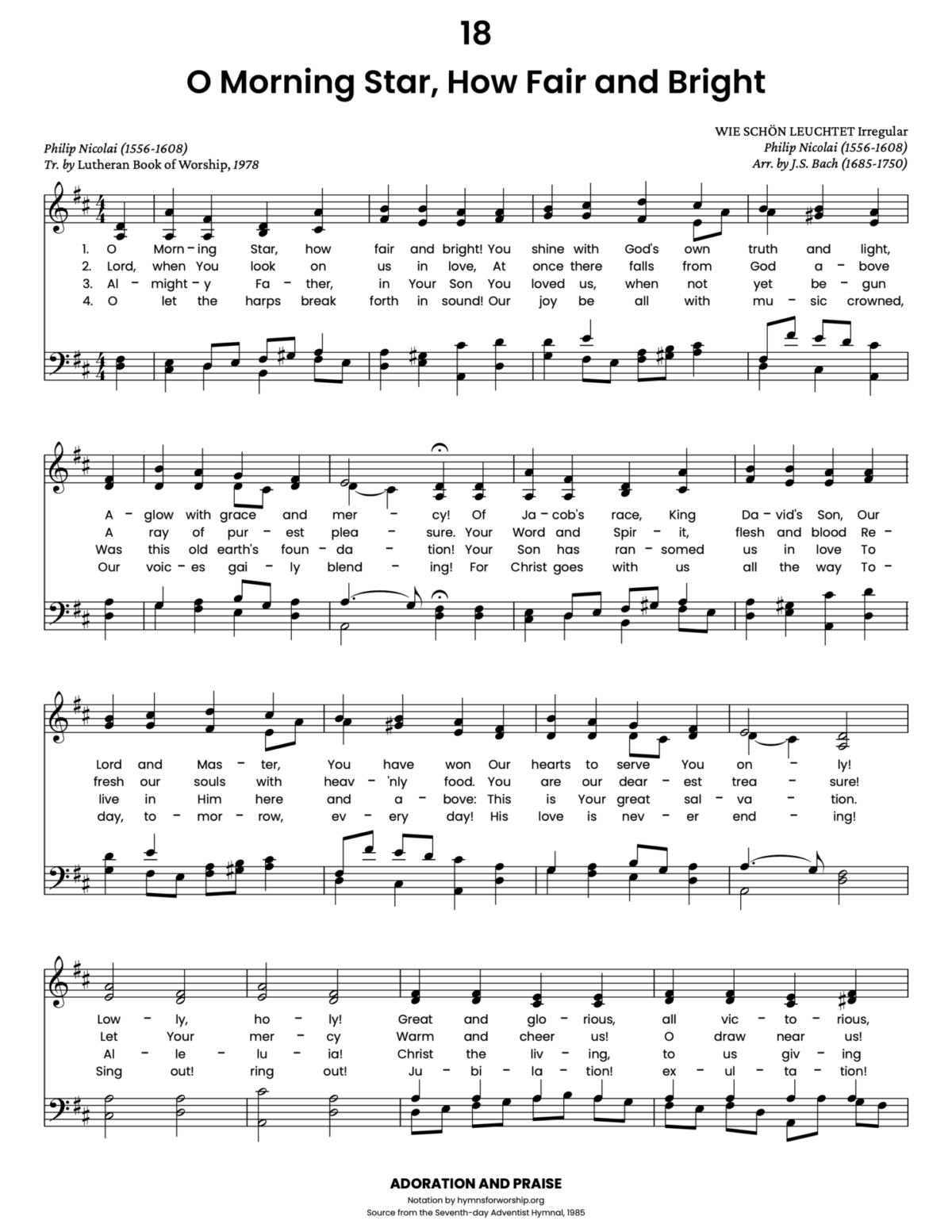 SDAH 018: O Morning Star, How Fair and Bright - Hymns for Worship