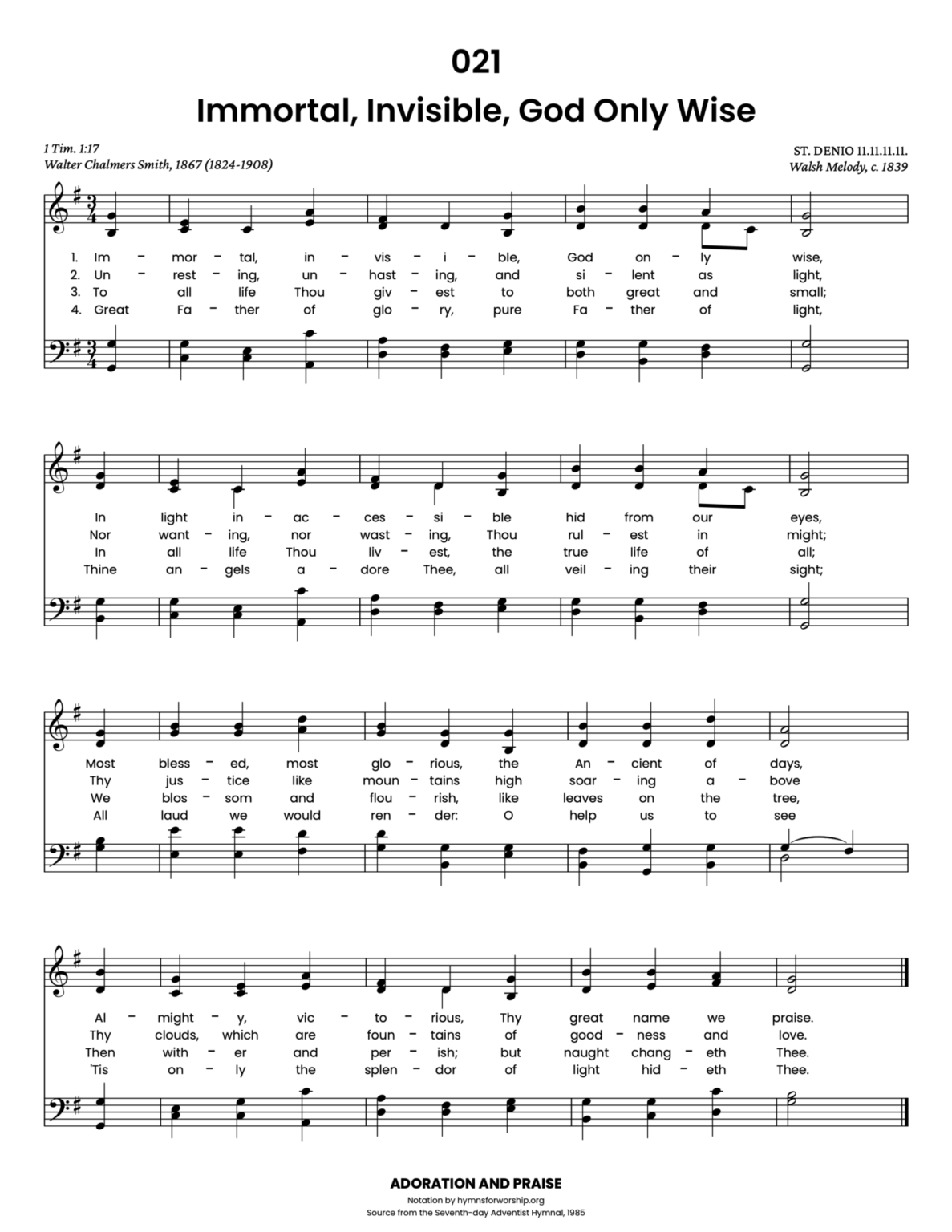 SDAH 021: Immortal, Invisible, God Only Wise - Hymns for Worship
