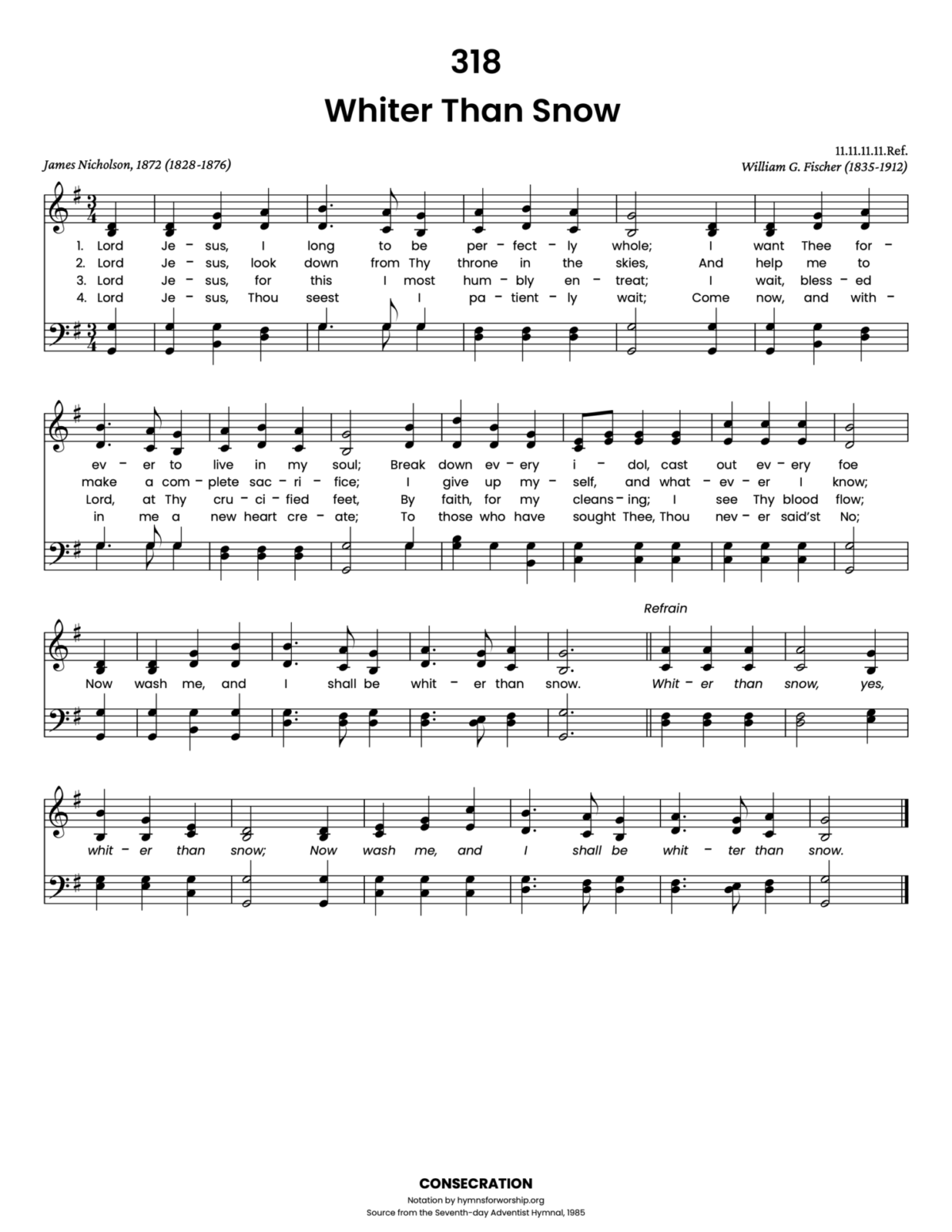 SDAH 318: Whiter Than Snow - Hymns for Worship