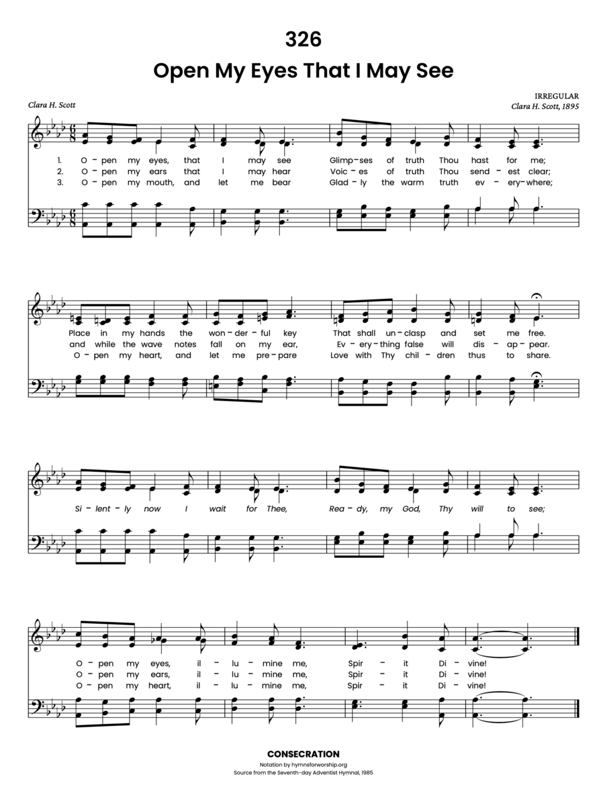 SDAH 326: Open My Eyes That I May See - Hymns for Worship