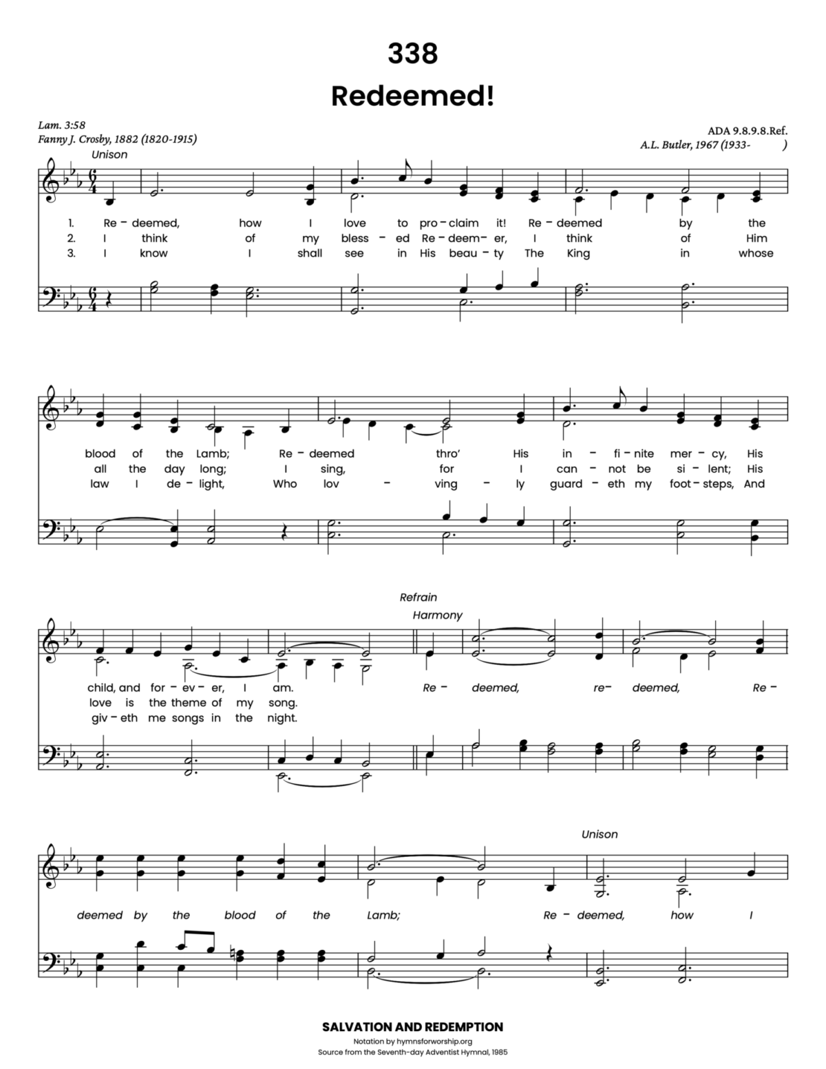SDAH 338: Redeemed! - Hymns for Worship