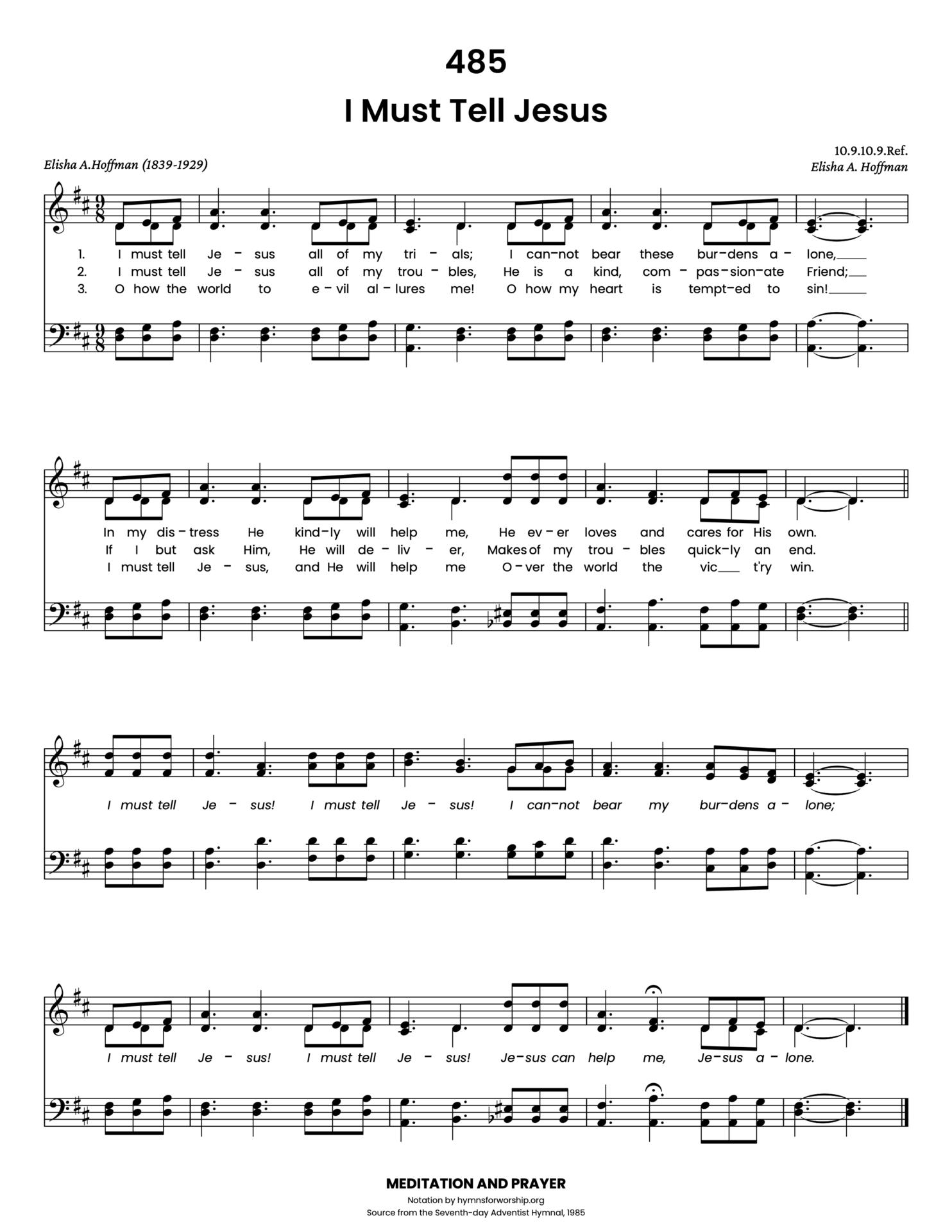 SDAH 485: I Must Tell Jesus - Hymns for Worship