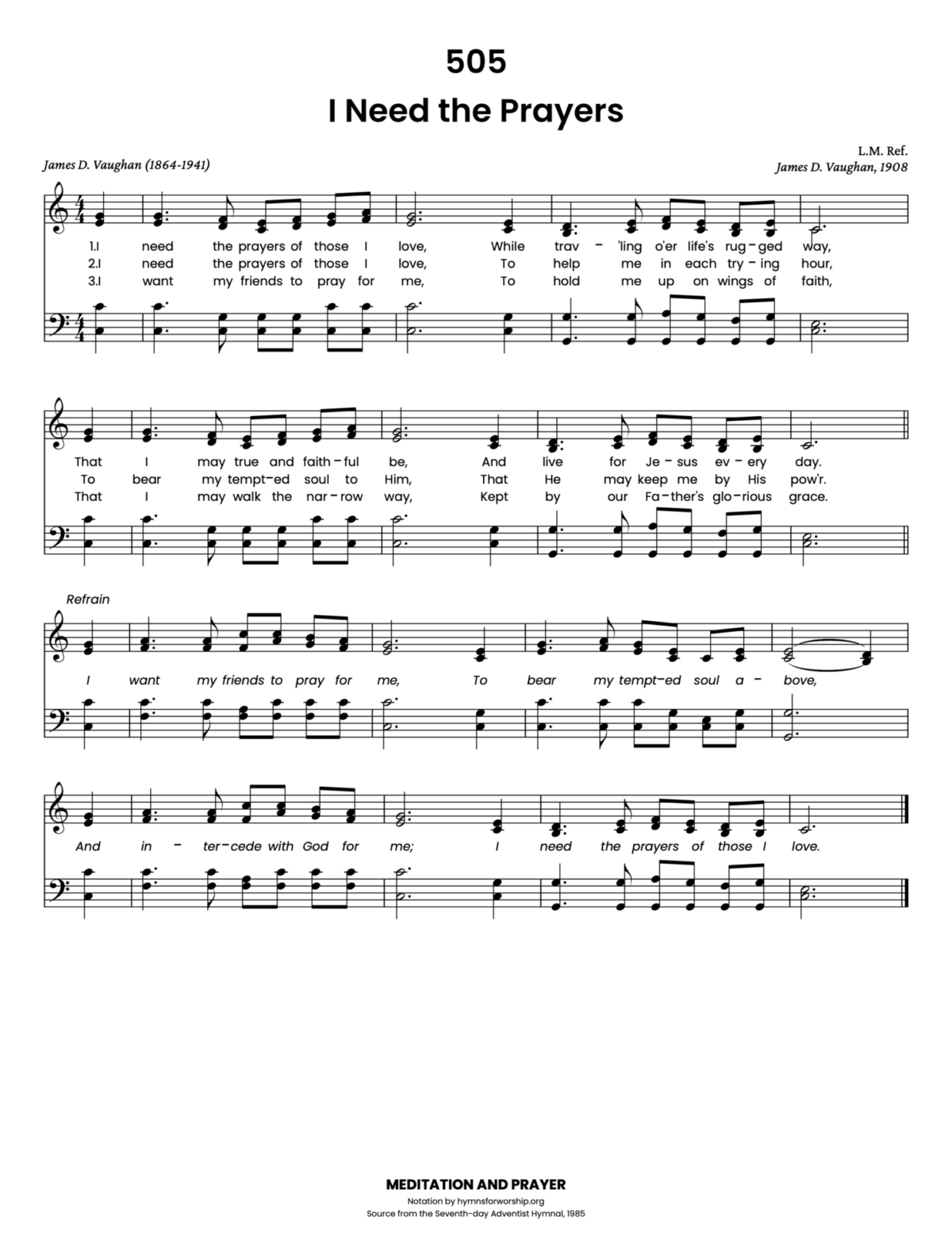 SDAH 505: I Need the Prayers - Hymns for Worship