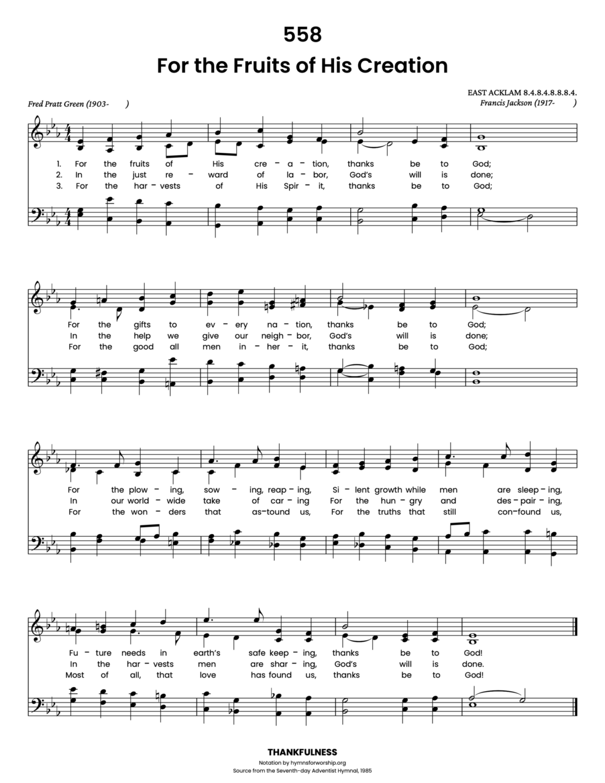 SDAH 558: For the Fruits of His Creation - Hymns for Worship