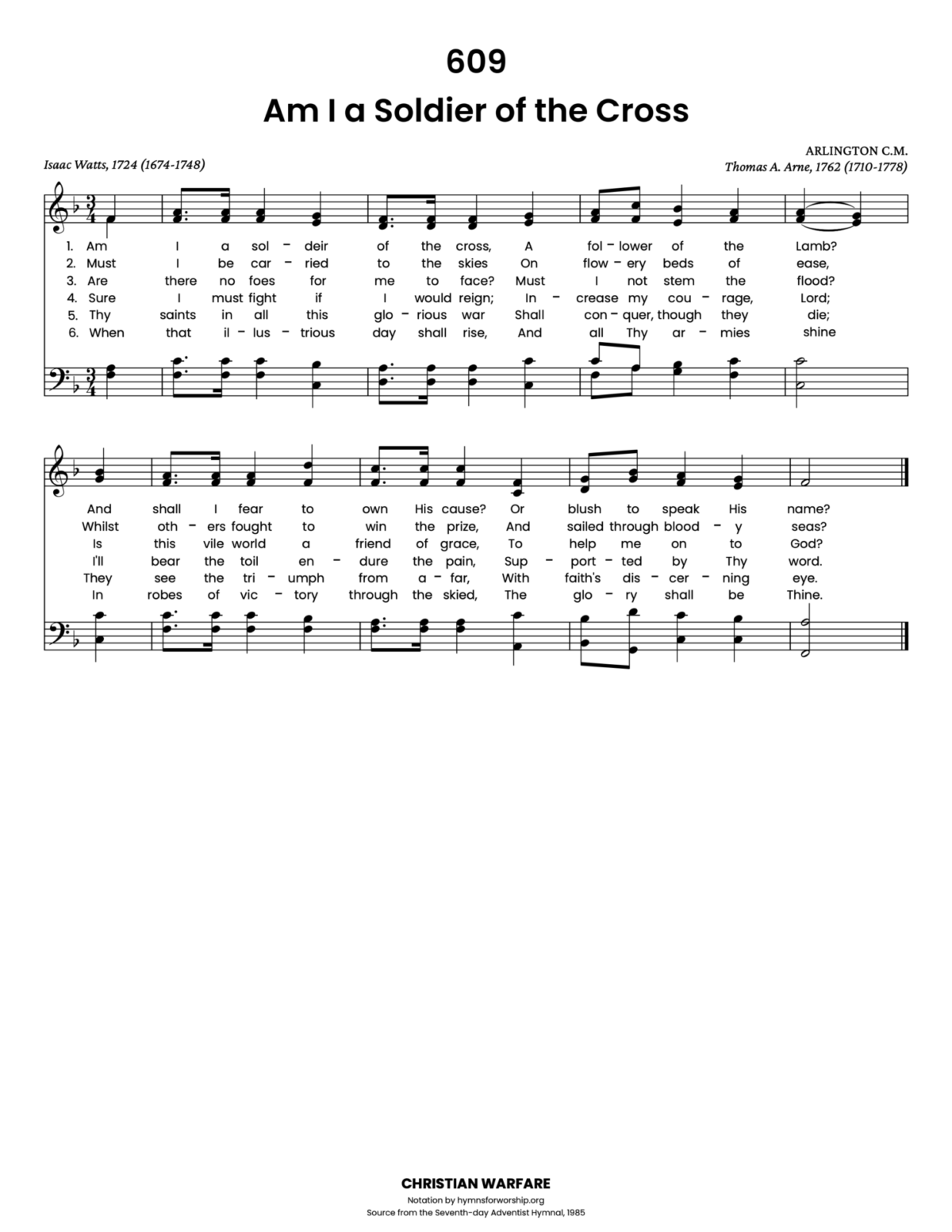 SDAH 609: Am I a Soldier of the Cross? - Hymns for Worship