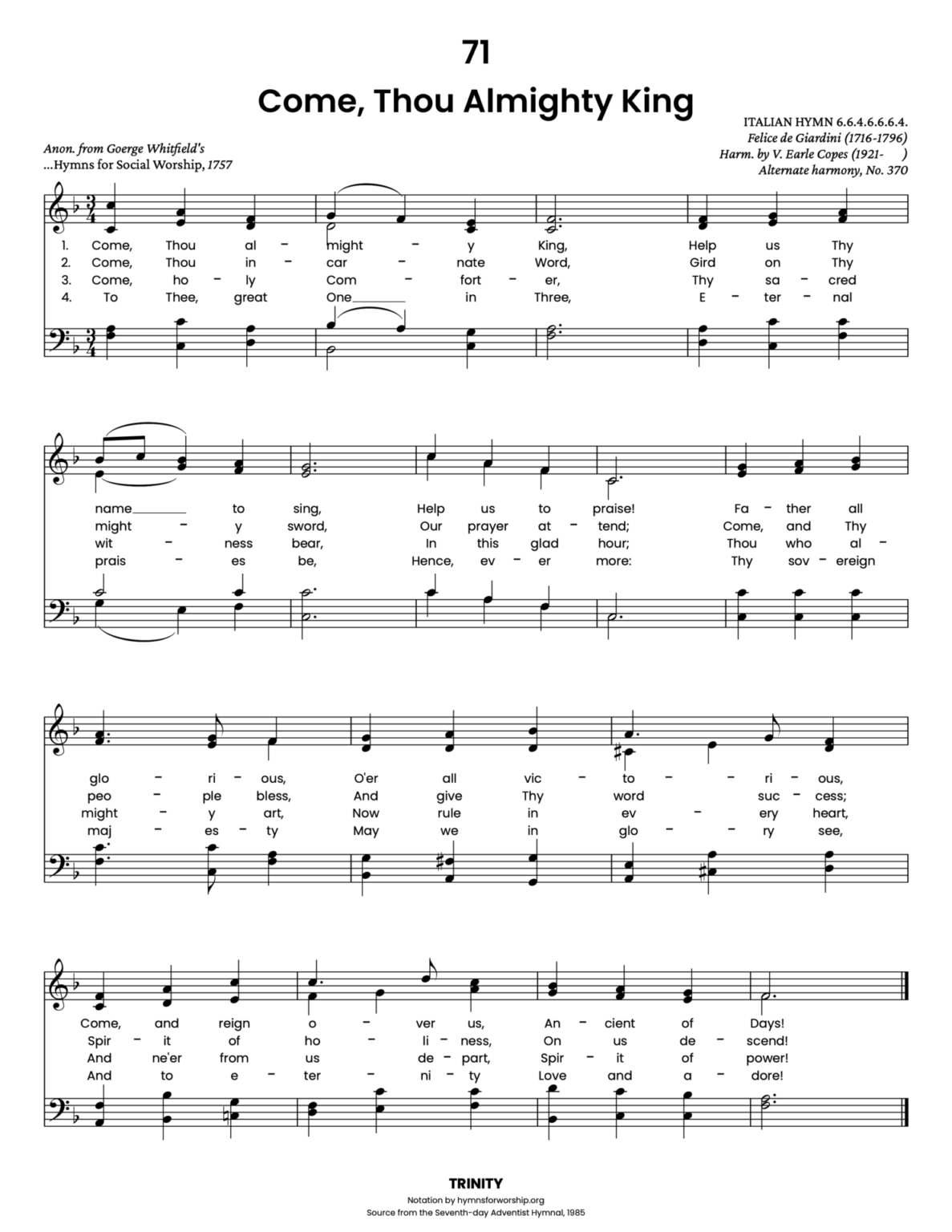 SDAH 071: Come, Thou Almighty King - Hymns for Worship