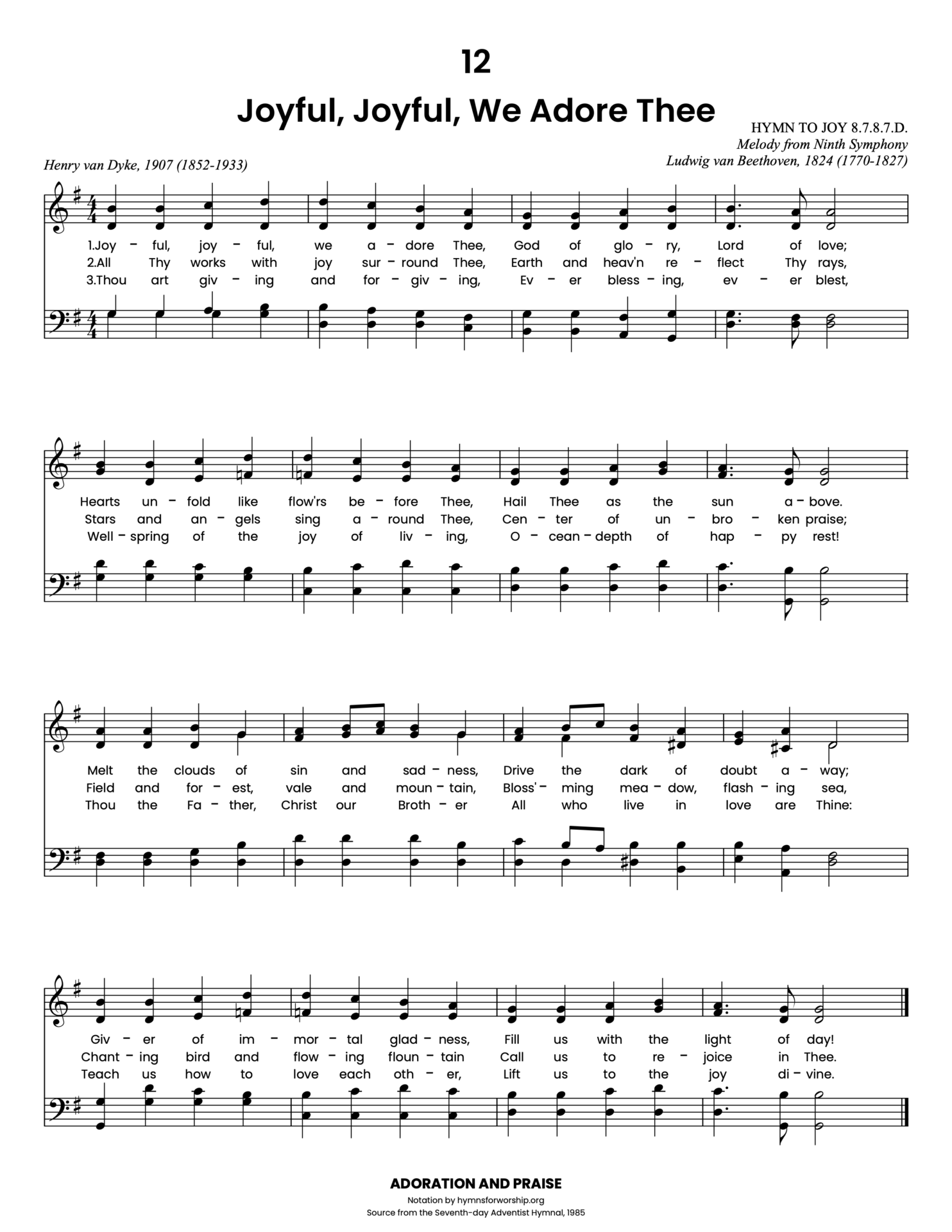SDAH 012: Joyful, Joyful, We Adore Thee - Hymns for Worship