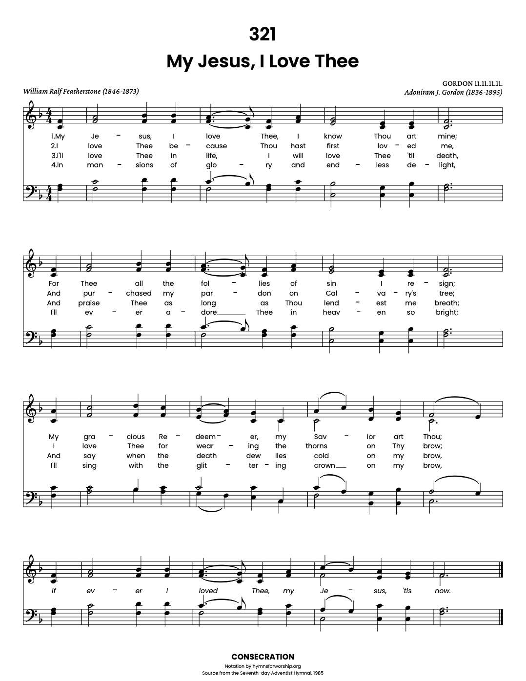 SDAH 321: My Jesus, I Love Thee - Hymns for Worship