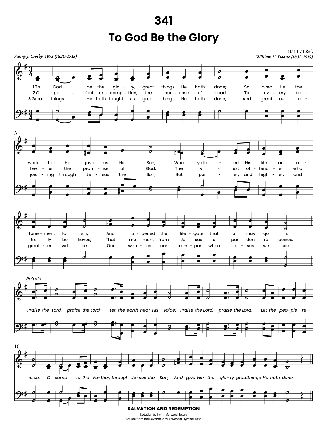 SDAH 341: To God Be the Glory - Hymns for Worship