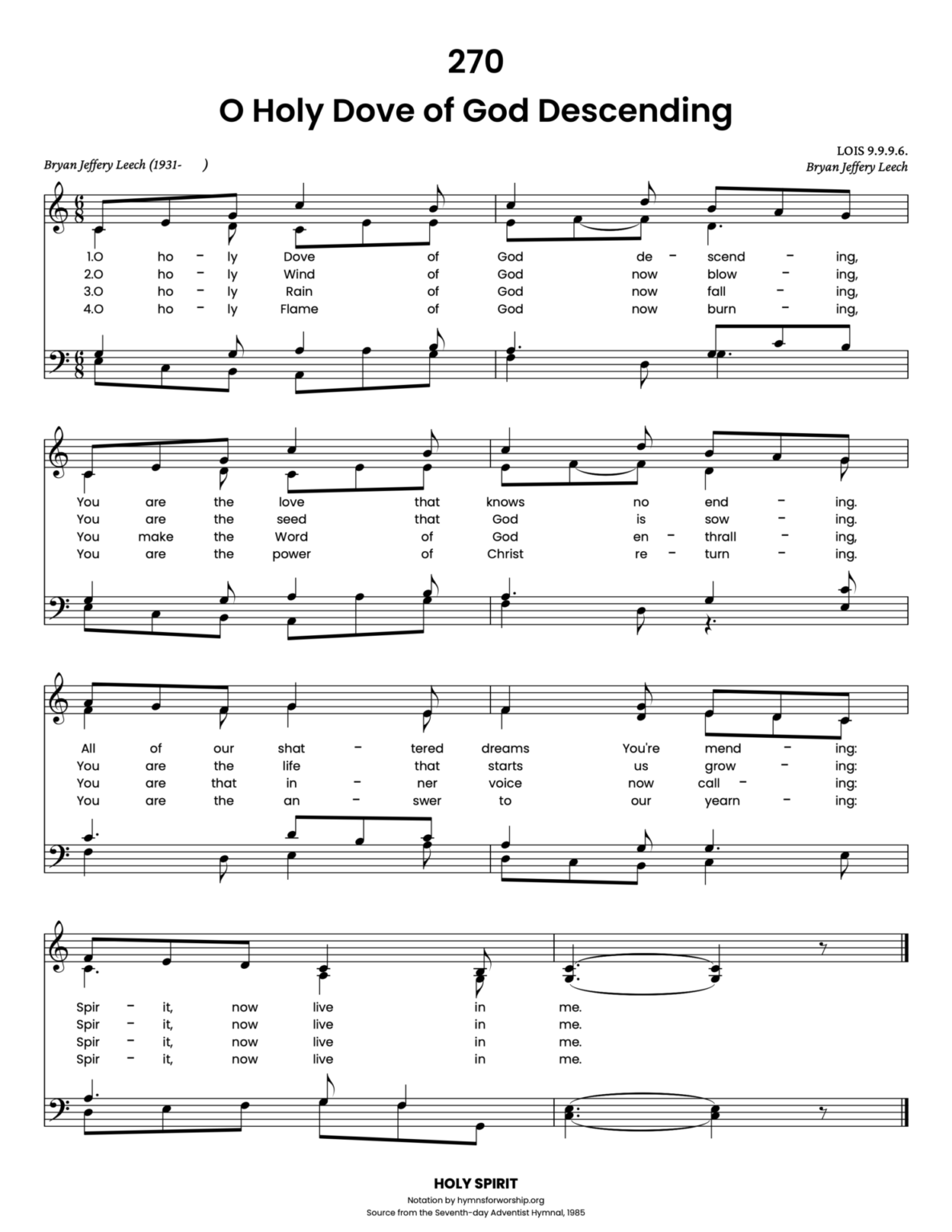 SDAH 270: O Holy Dove of God Descending - Hymns for Worship
